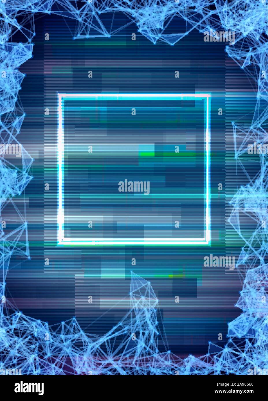 Glitch cyberpunk frame with technology error and neon shape Stock ...