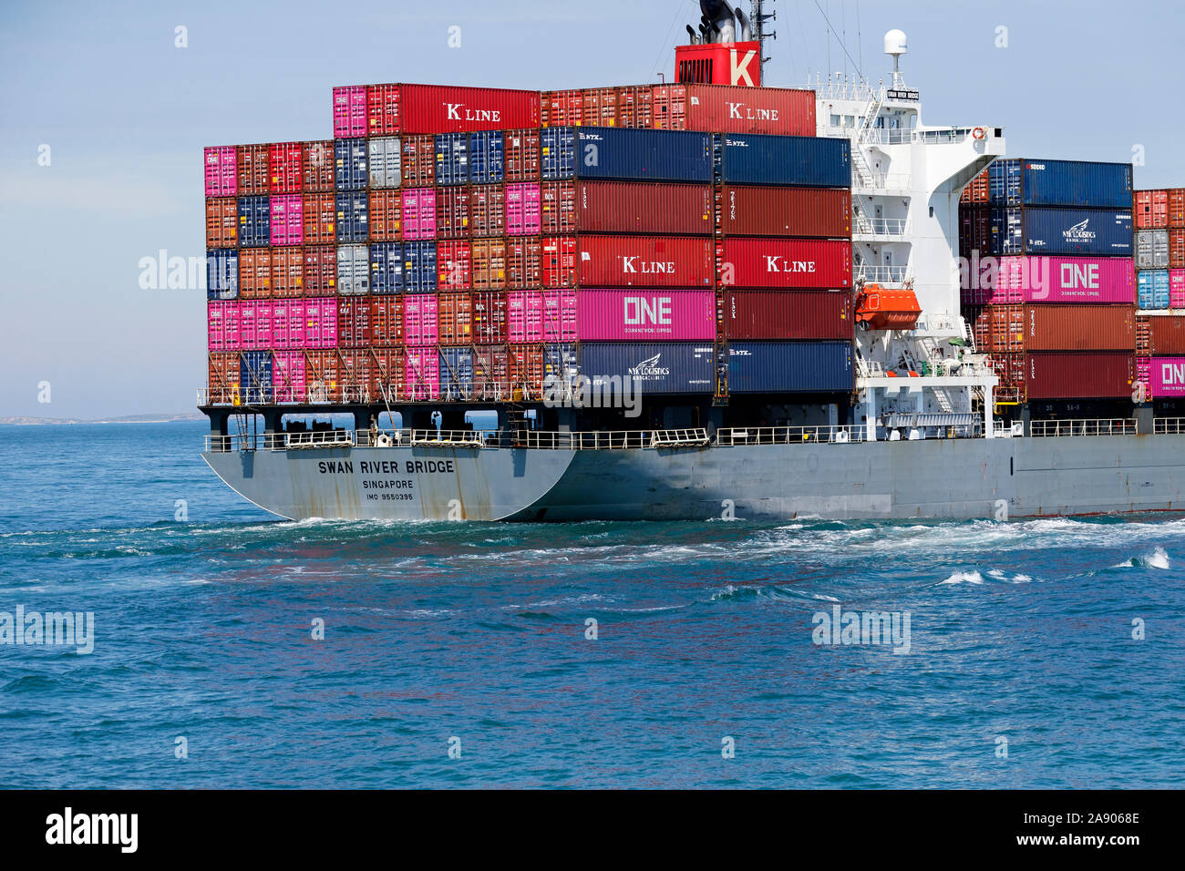 Container ship Swan River Bridge, leaving Fremantle Harbour, Western ...