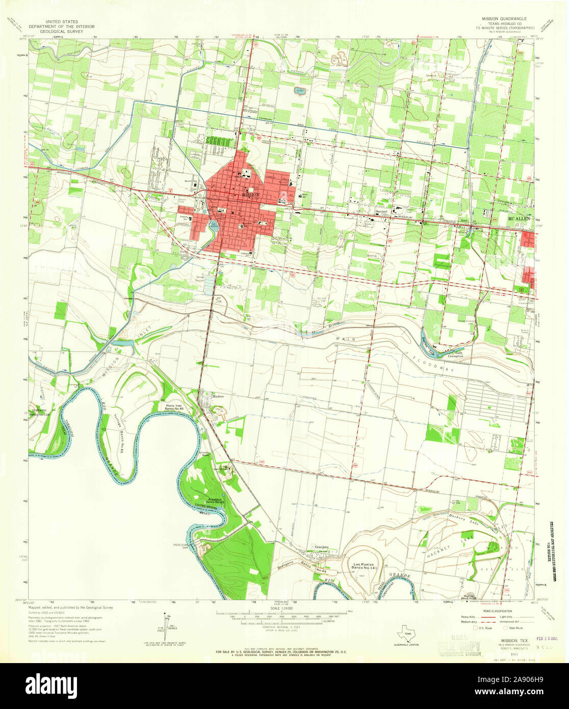 USGS TOPO Map Texas TX Mission 109809 1963 24000 Restoration Stock ...