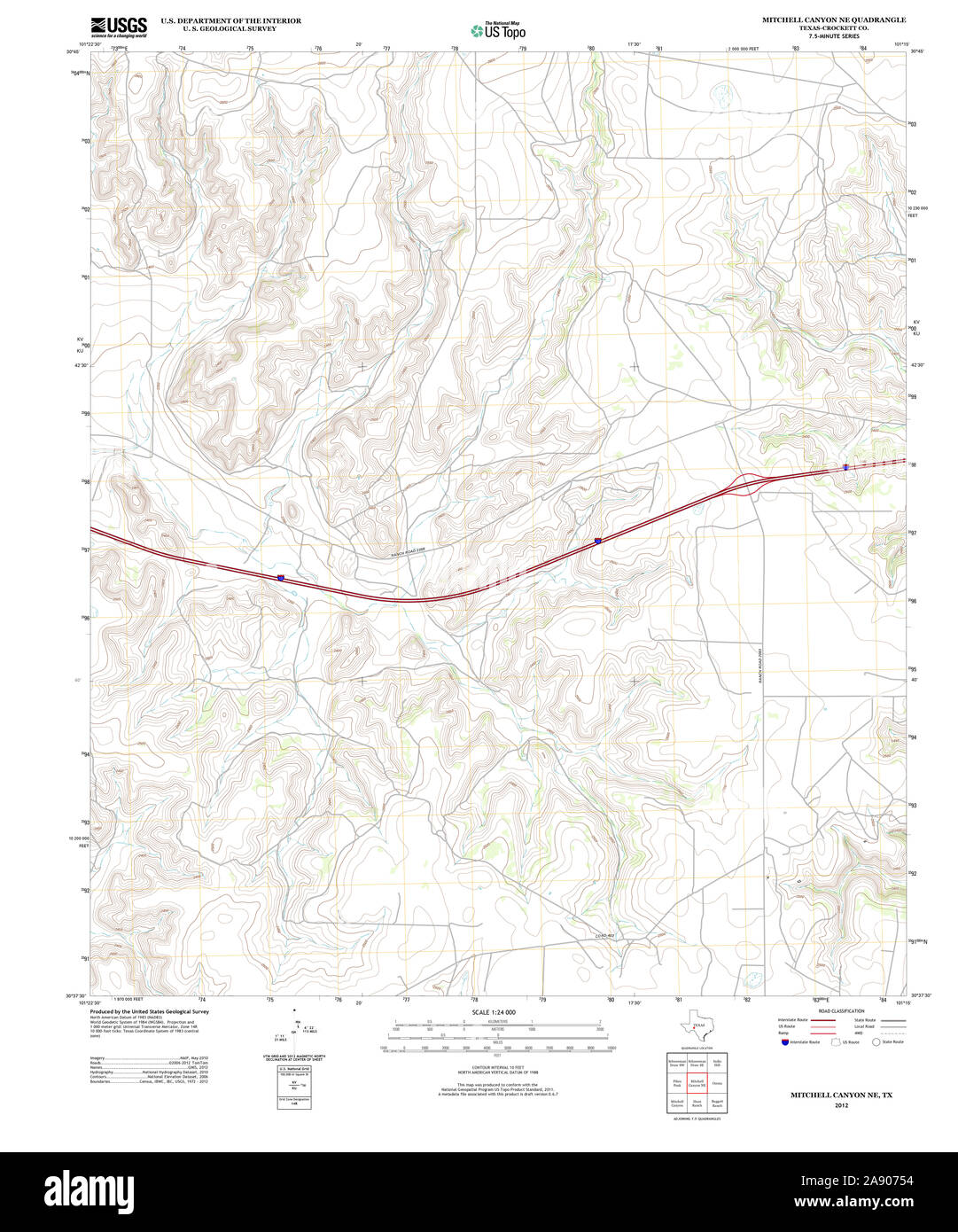 USGS TOPO Map Texas TX Mitchell Canyon NE 20121203 TM Restoration Stock ...
