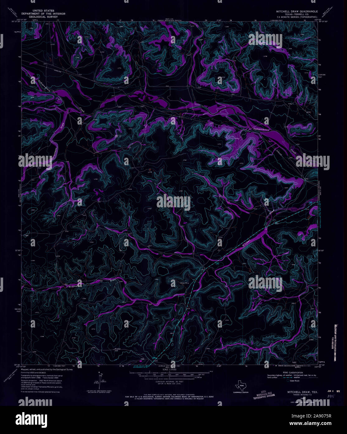 USGS TOPO Map Texas TX Mitchell Draw 109816 1969 24000 Inverted ...