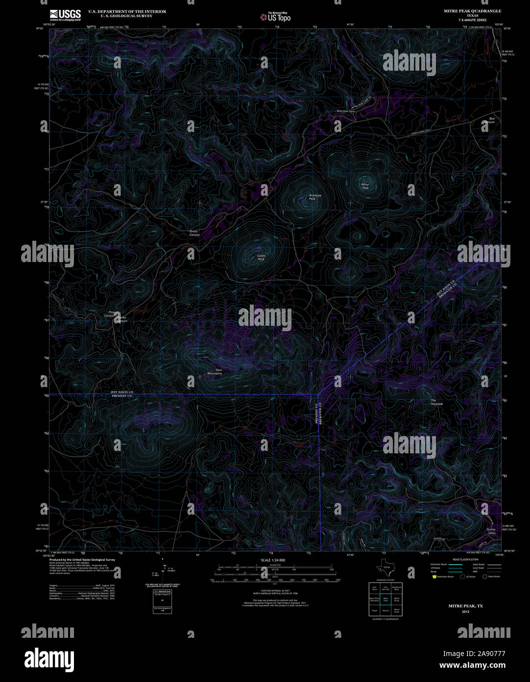 USGS TOPO Map Texas TX Mitre Peak 20121205 TM Inverted Restoration ...