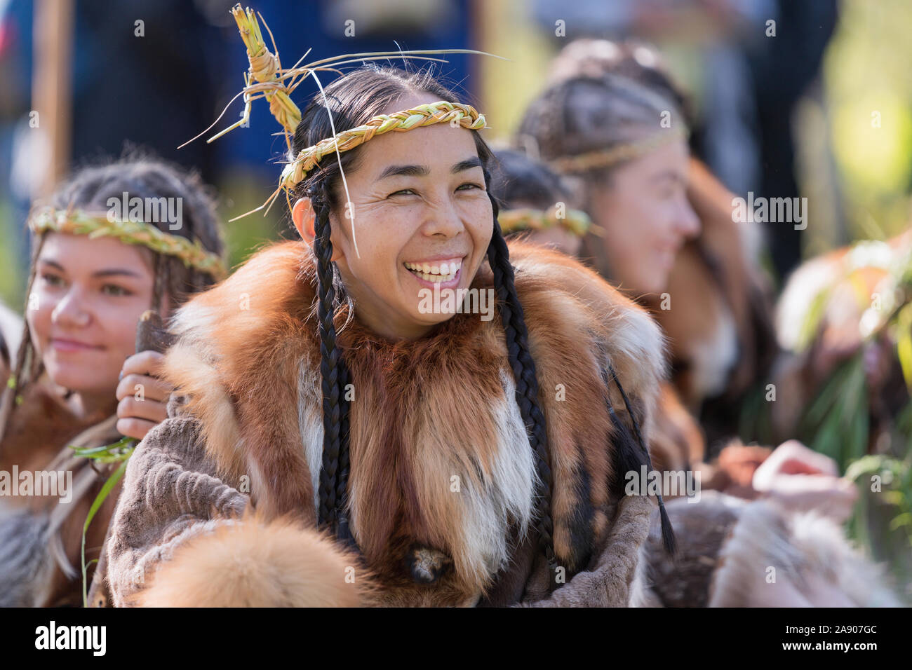 Portrait expression young woman in traditional clothing aborigine of ...