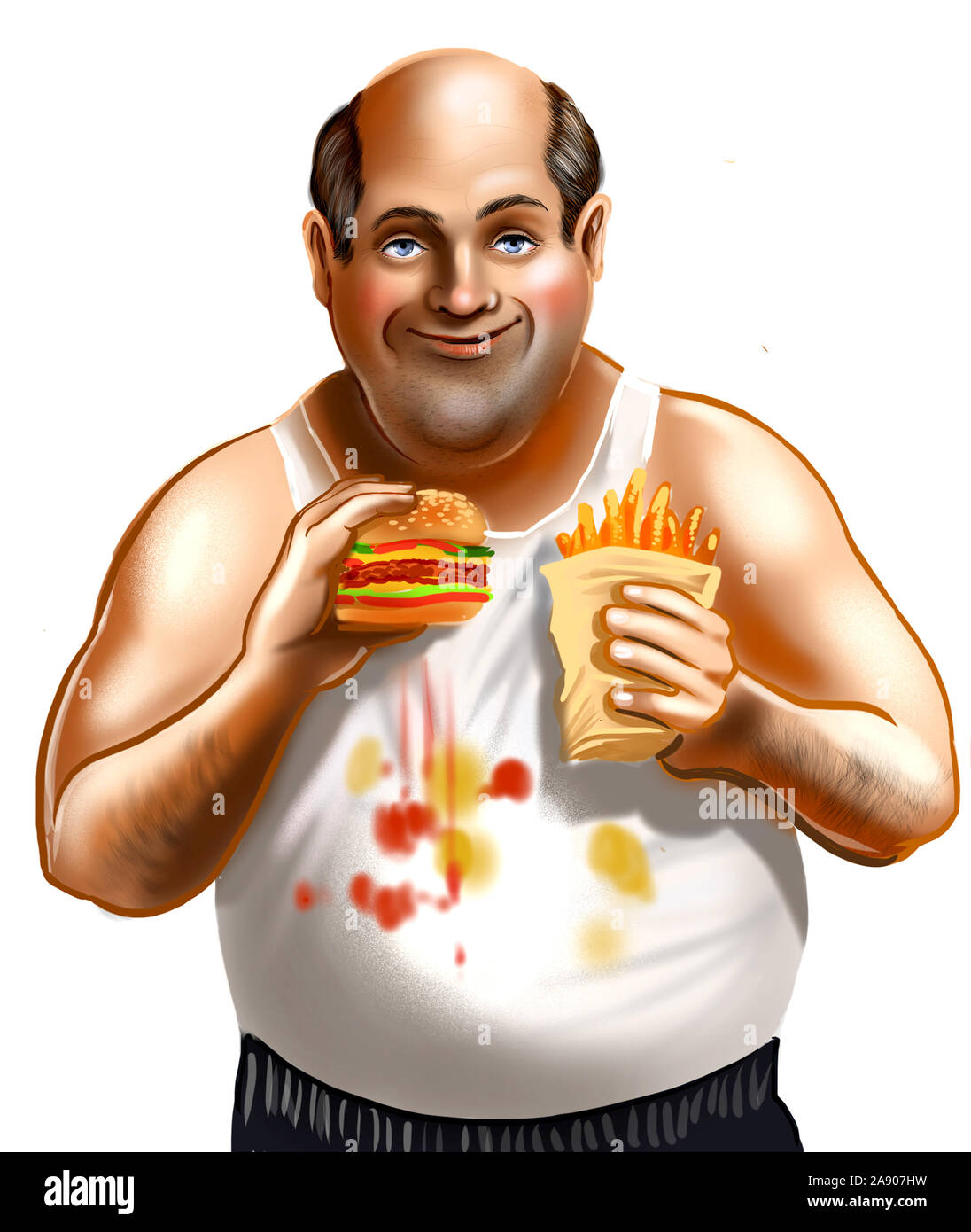 Fat Guy Eating Burger