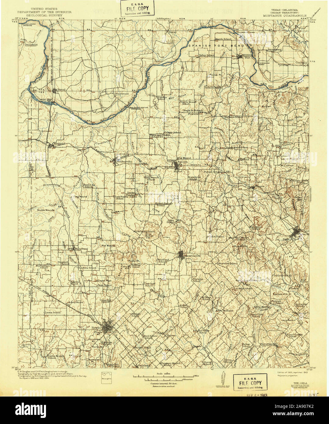 USGS TOPO Map Texas TX Montague 109837 1905 125000 Restoration Stock ...