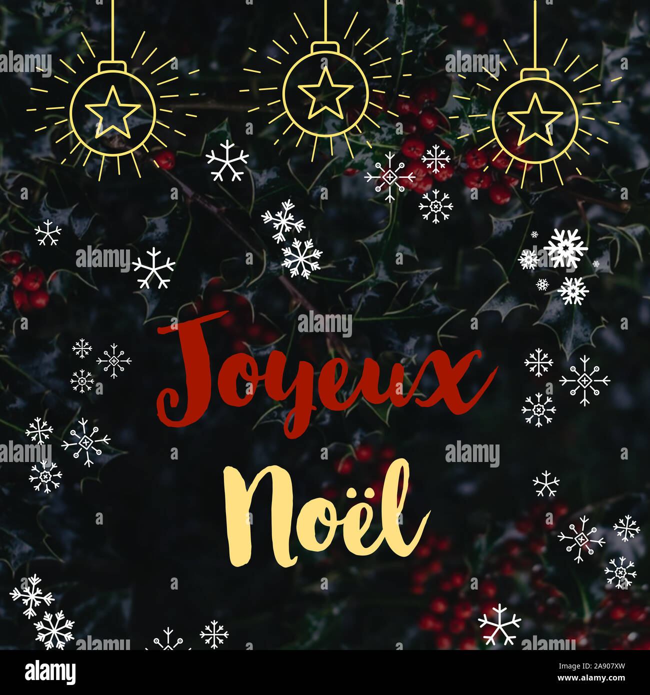 Illustration with "Joyeux Noël" written in French language, with stars ...