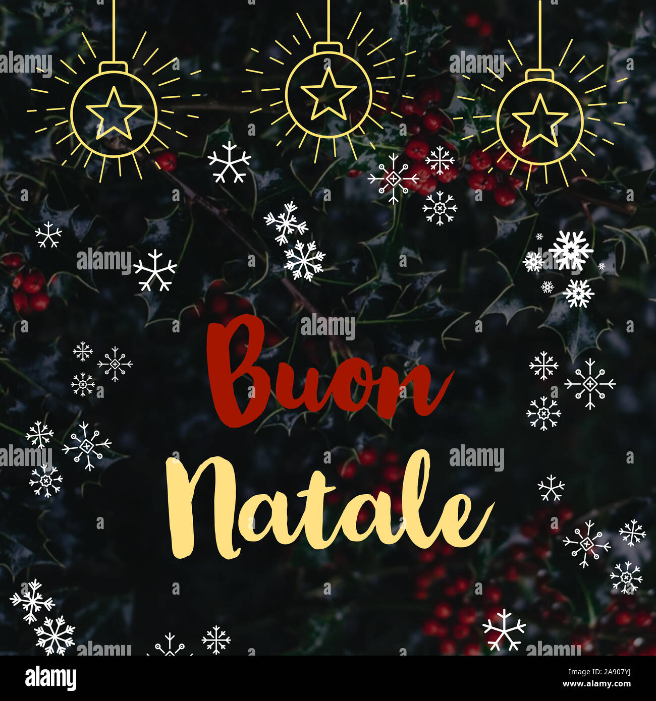 Illustration with "Buon Natale" written in Italian language, with stars ...