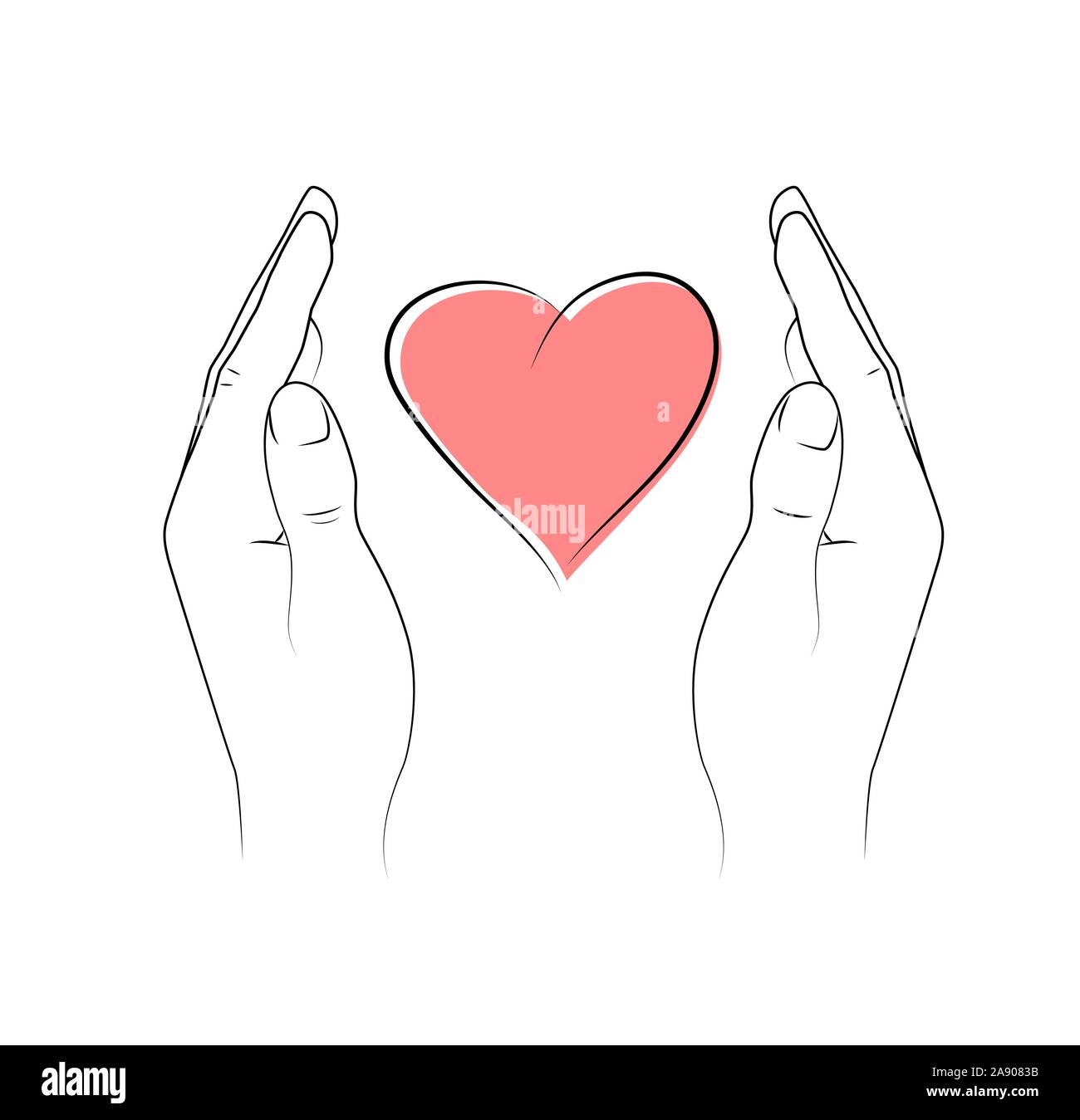 Heart in between hands. Love and care. Vector illustration Stock Vector ...