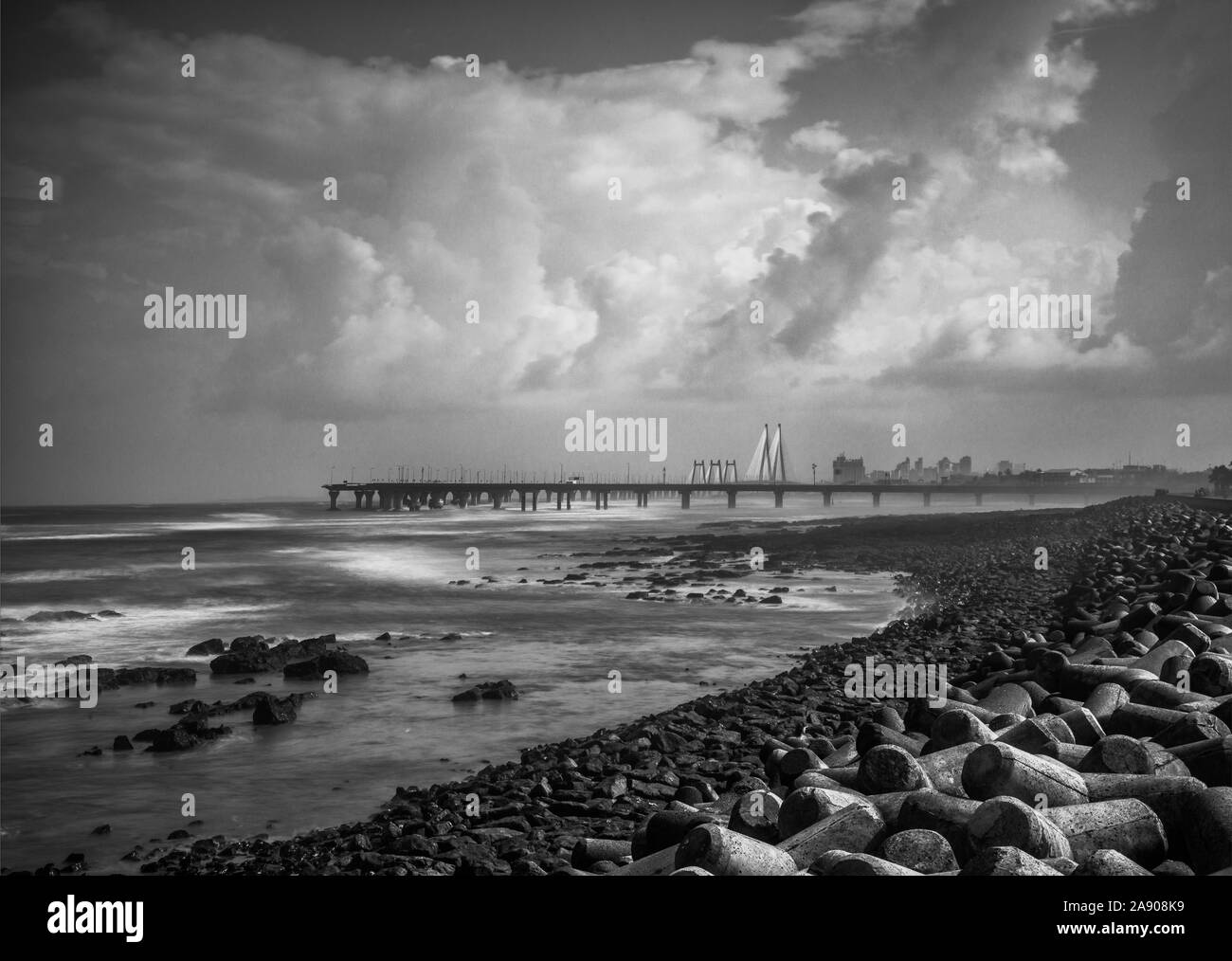 Bandra-Worli Sealink Bridge seen from Worli sea face,Mumbai,Maharashtra ...