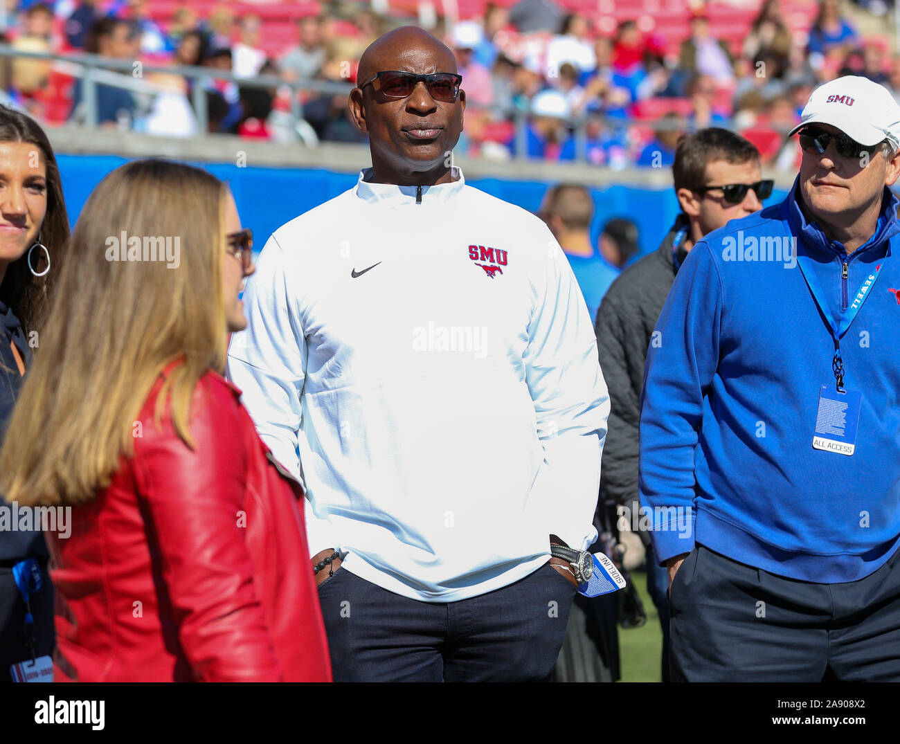 November 9, 2019: SMU legend Eric Dickerson watches from the sidelines ...