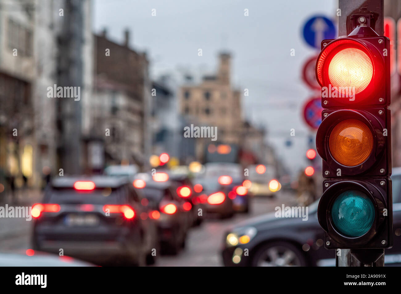 A city crossing with a semaphore. Red light in semaphore - image Stock ...