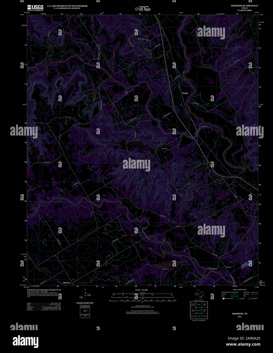 USGS TOPO Map Texas TX Mosheim 20121206 TM Inverted Restoration Stock ...