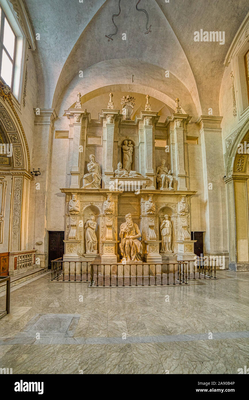 ROME, ITALY - OCTOBER 18, 2019: light is enlightening Michelangelo's ...