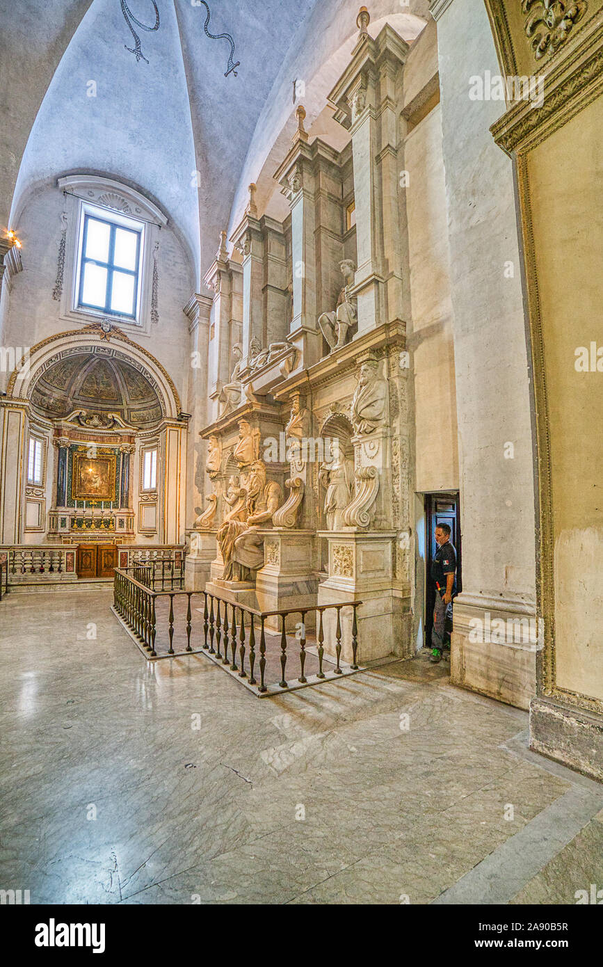 ROME, ITALY - OCTOBER 18, 2019: light is enlightening Michelangelo's ...