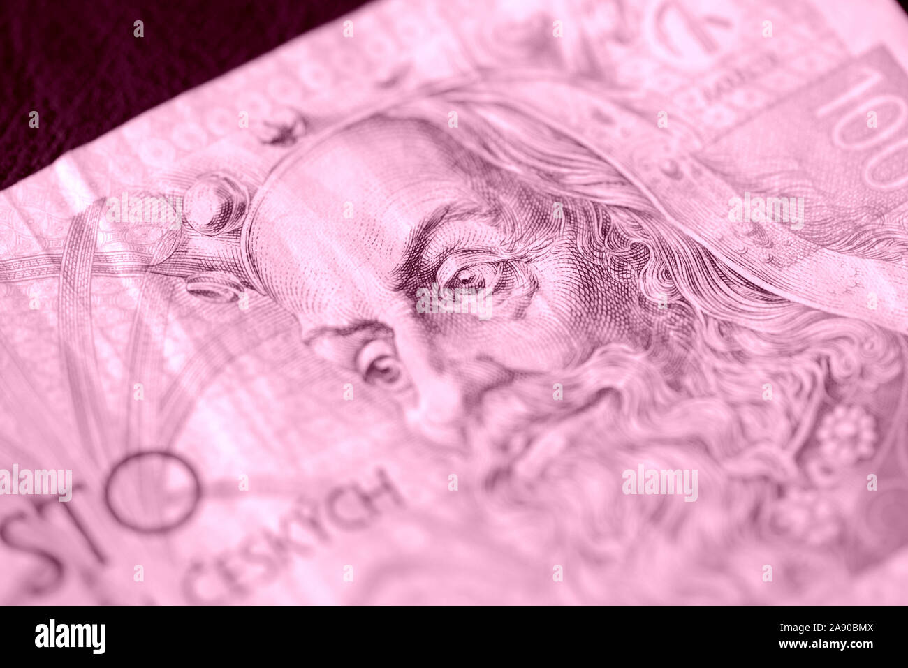 Fragment of a Czech banknote in one hundred crowns closeup. Money ...