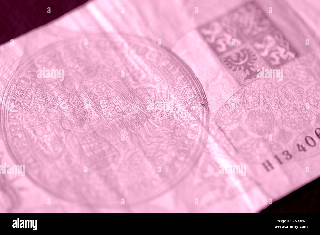 Fragment of a Czech banknote in one hundred crowns closeup. Money ...