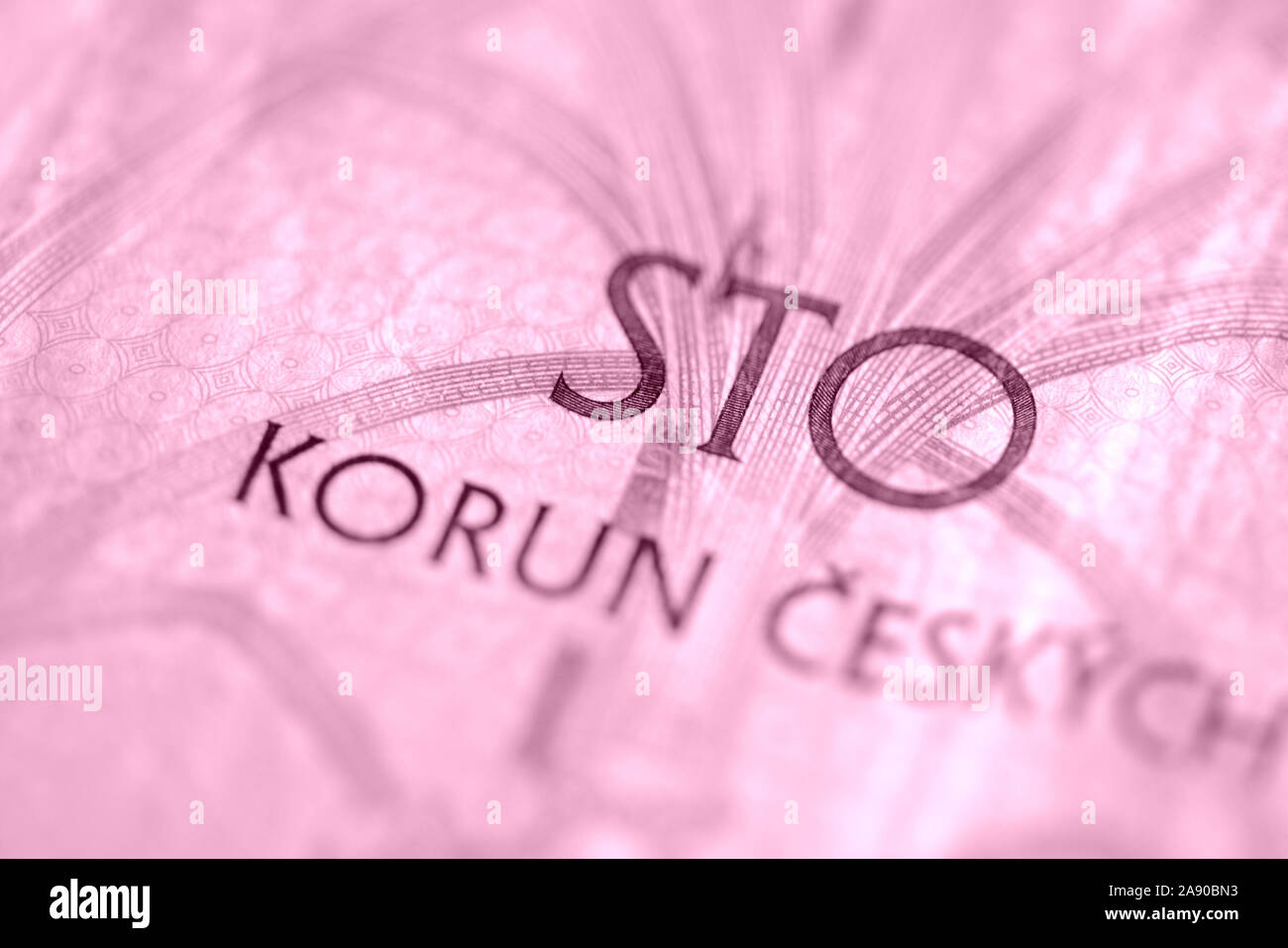 Fragment of a Czech banknote in one hundred crowns closeup. Money ...