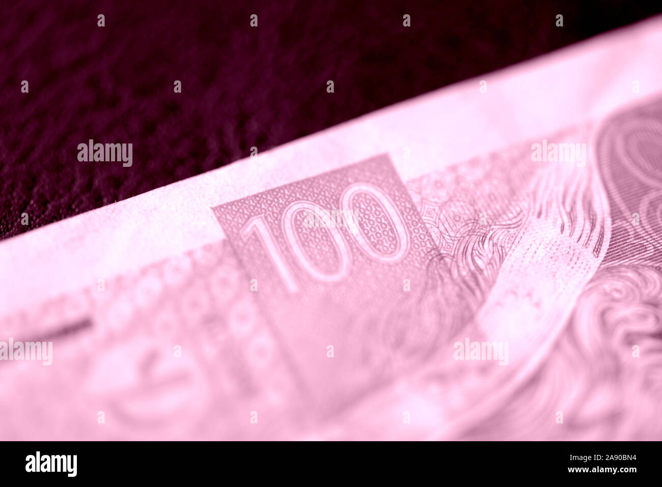 Fragment of a Czech banknote in one hundred crowns closeup. Money ...