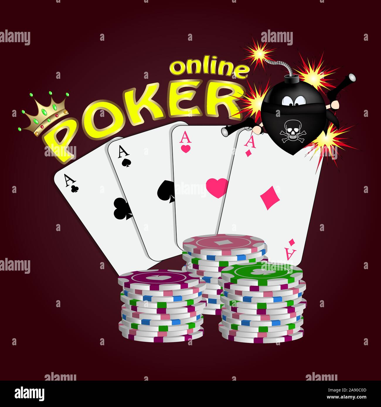 Online poker poster. vector illustration. poker chips vector ...