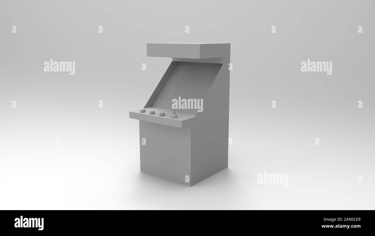 3d rendering of an arcade game machine isolated in light background ...
