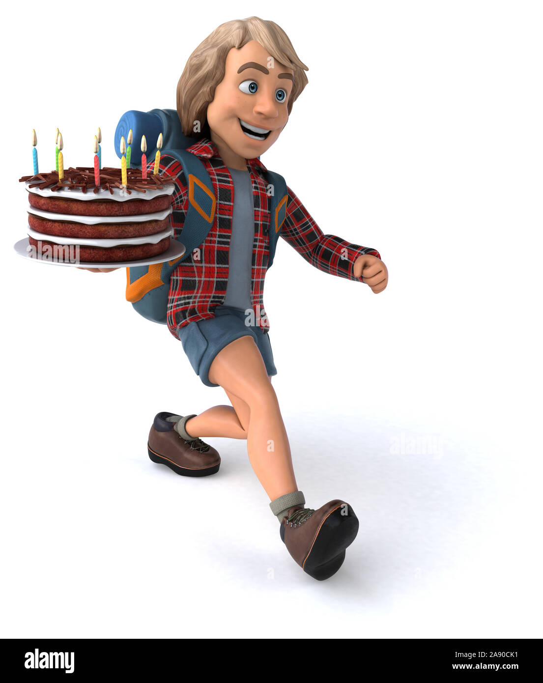 Fun backpacker cartoon guy Stock Photo - Alamy