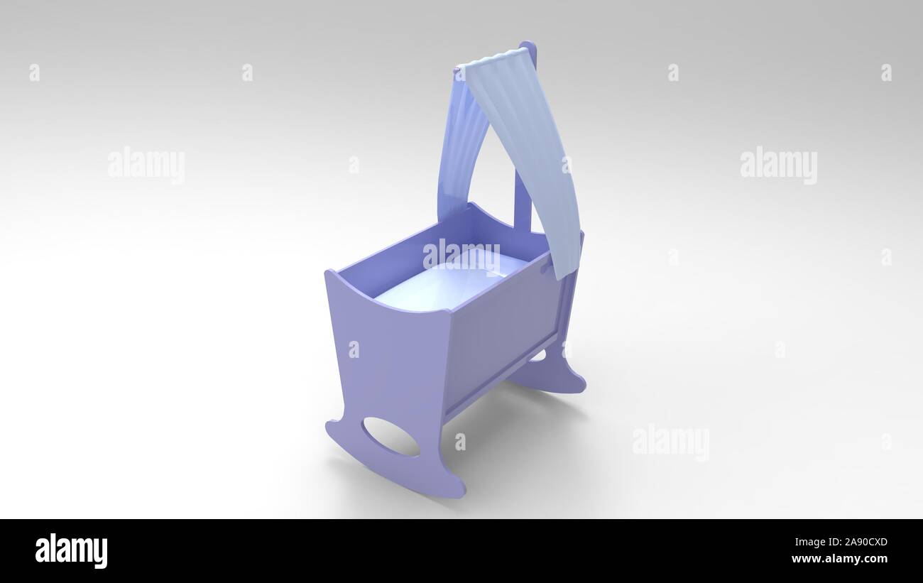 3d rendering of a blue baby crib bed isolated in studio background ...
