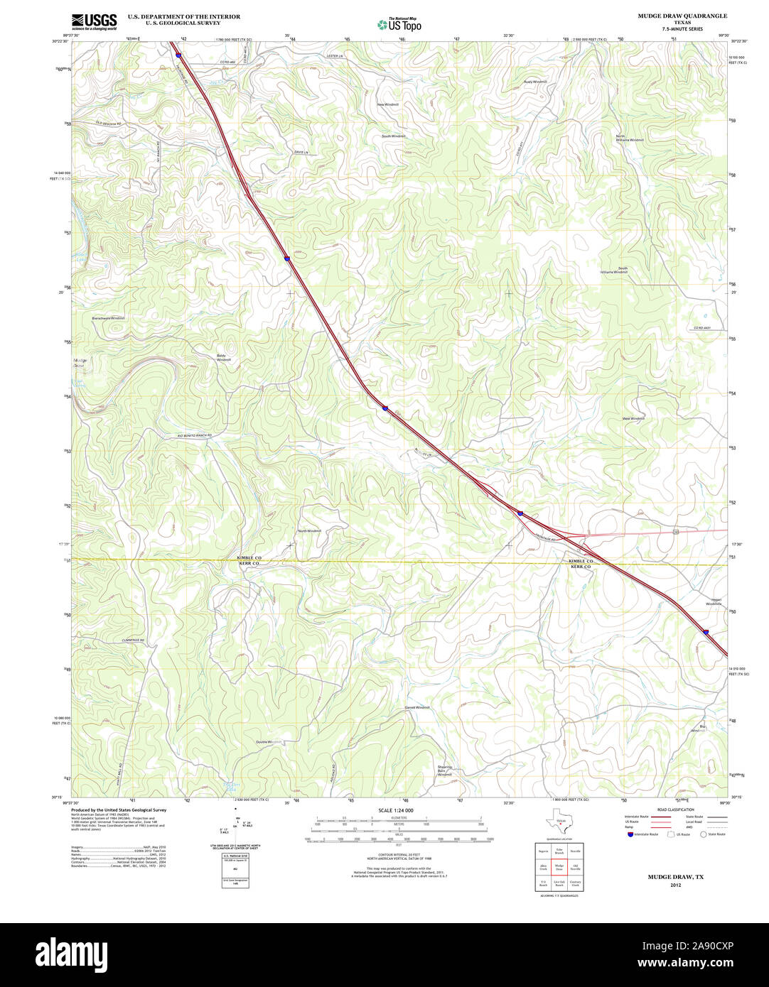 USGS TOPO Map Texas TX Mudge Draw 20121121 TM Restoration Stock Photo ...