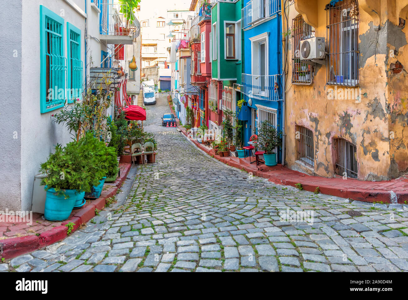 Beautiful Istanbul streets in colorful Fener views in Turkey Stock ...