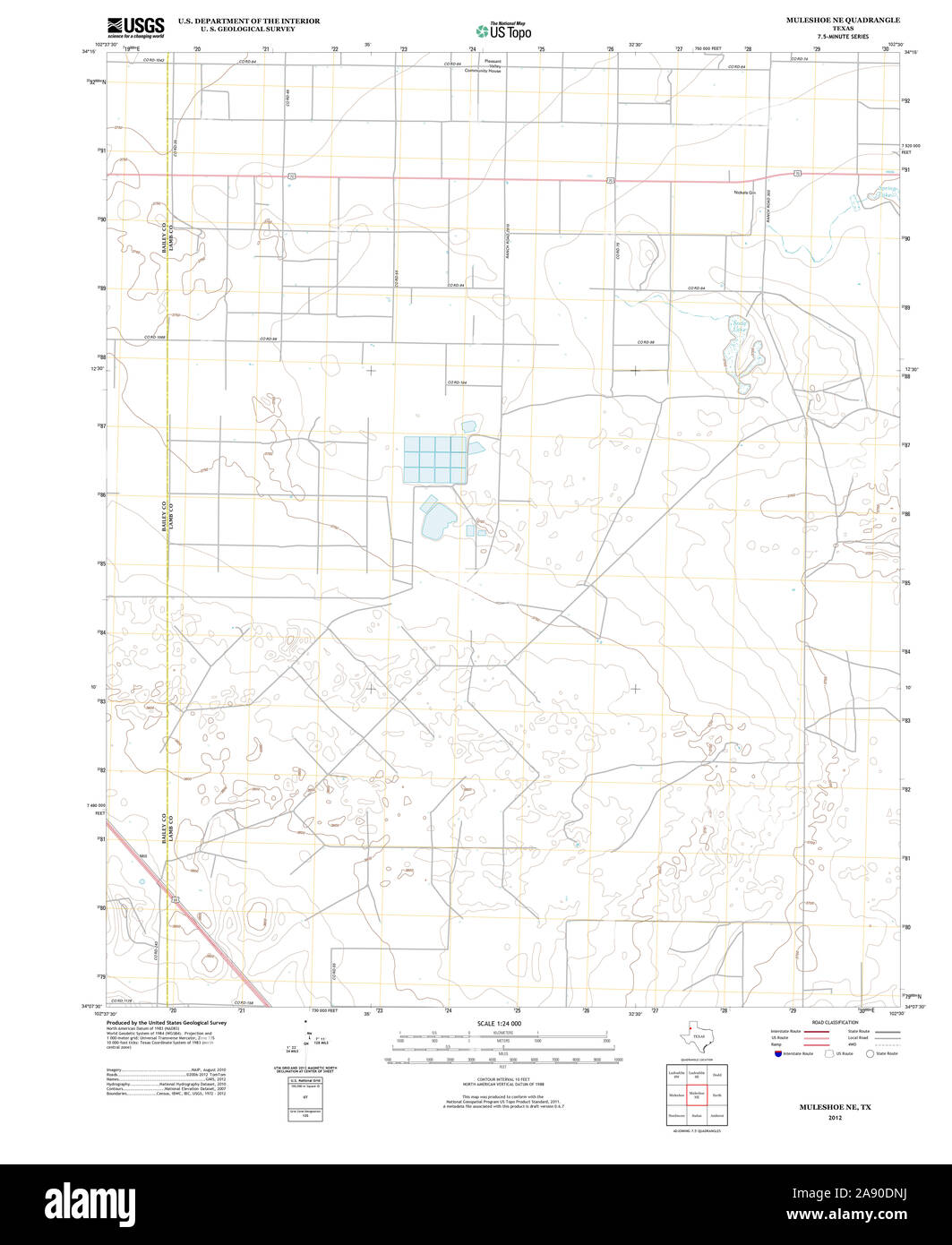 USGS TOPO Map Texas TX Muleshoe NE 20121029 TM Restoration Stock Photo ...
