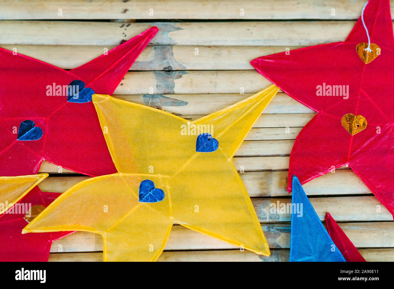 Close up to traditional star-shaped kite or thai name Chula kite for ...