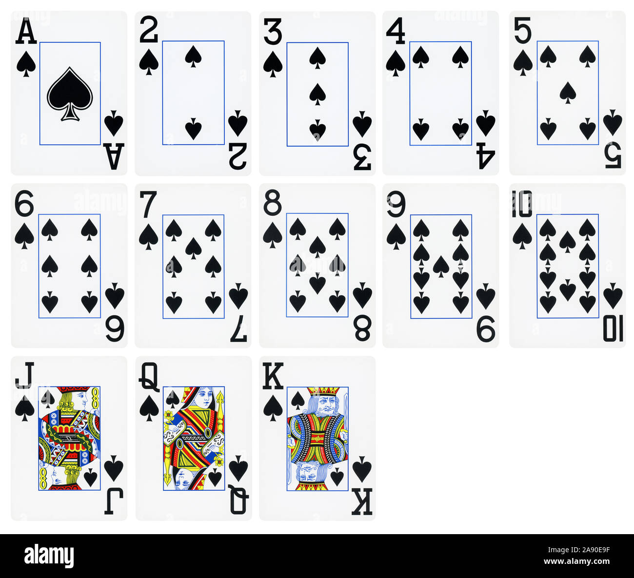 Playing cards of Spades suit, isolated on white background - High ...