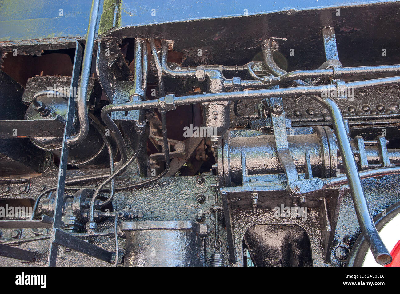Details and mechanisms with connections from an old steam locomotive ...