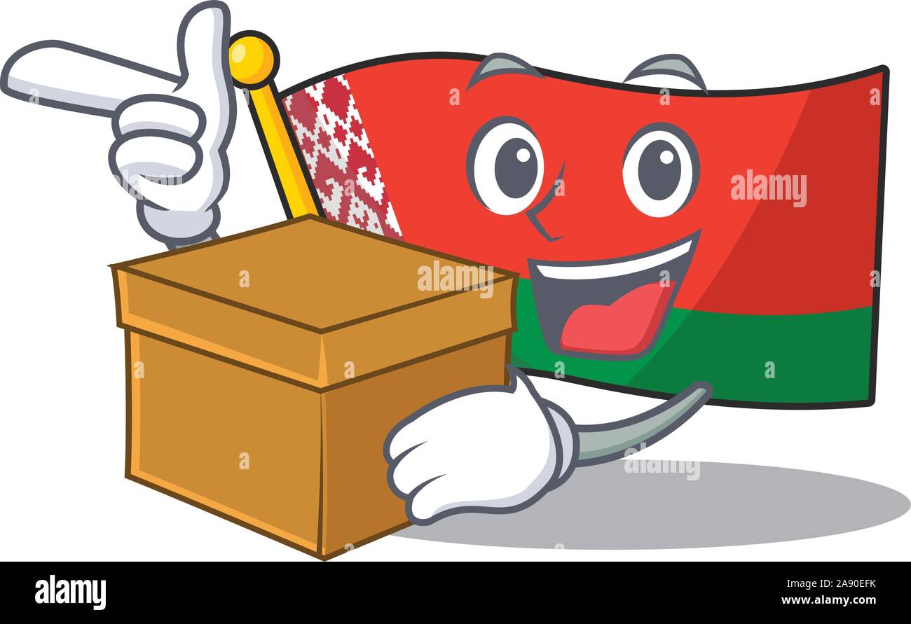 Smiling with bring box flag belarus cartoon character style Stock ...
