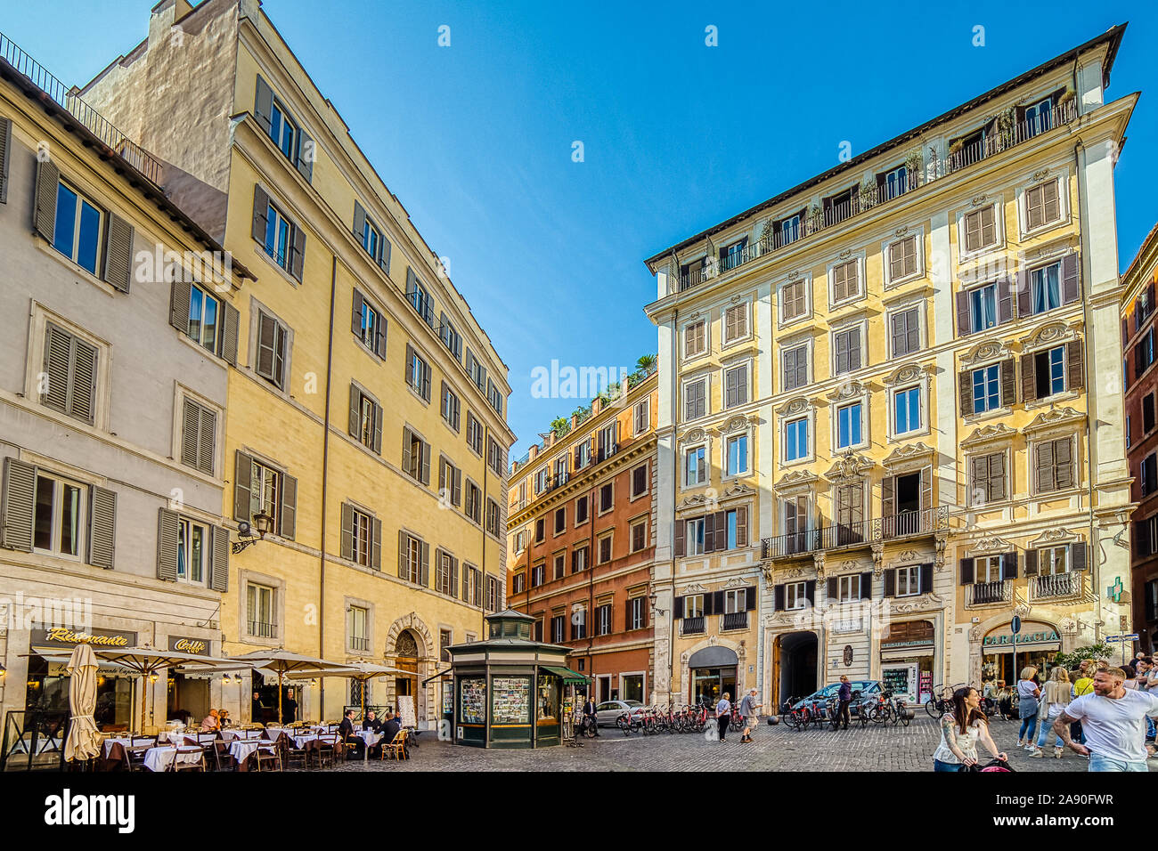 ROME, ITALY - OCTOBER 18, 2019: tourists are visiting Capranica Square ...