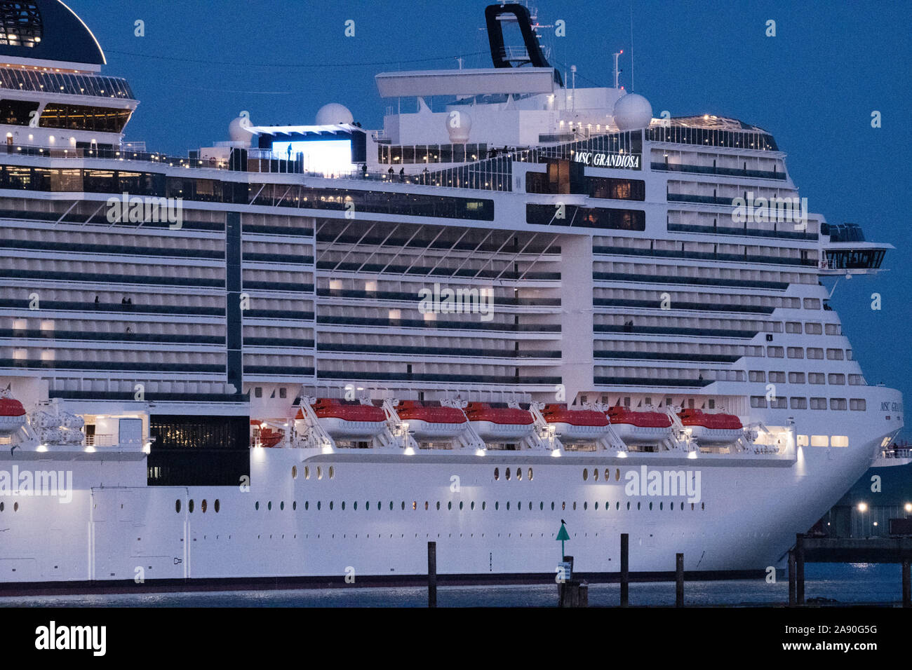 Southampton, Hampshire, England, UK. 12 November 2019. MSC Grandiosa ...