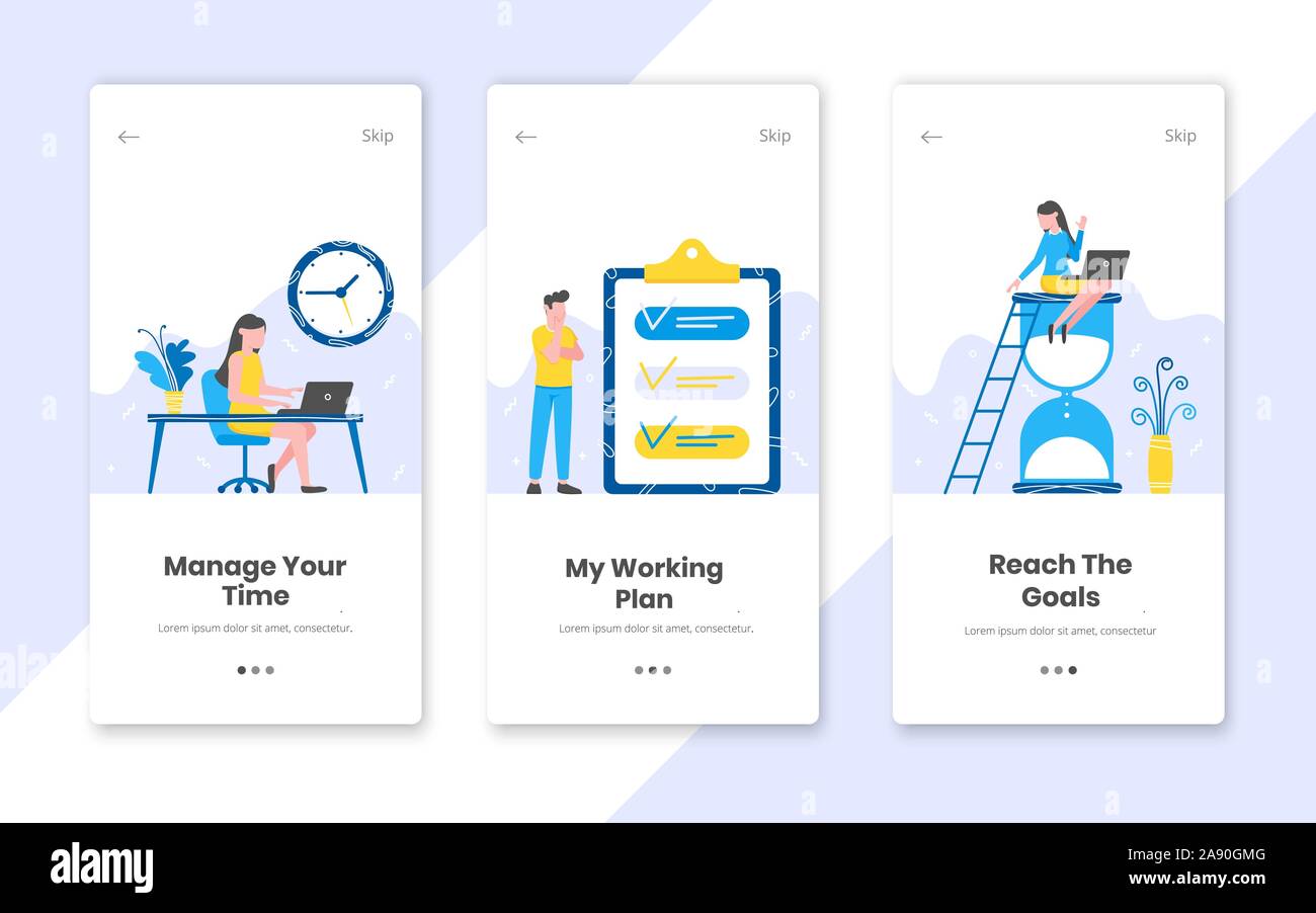 3 vertical time management banners set with work time planning flat ...