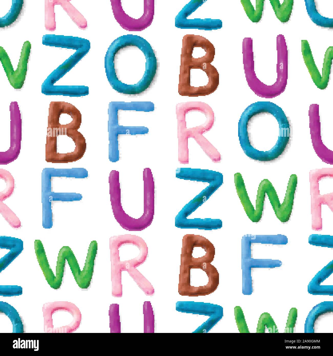 Seamless pattern with alphabet. Handmade modeling clay letters ...
