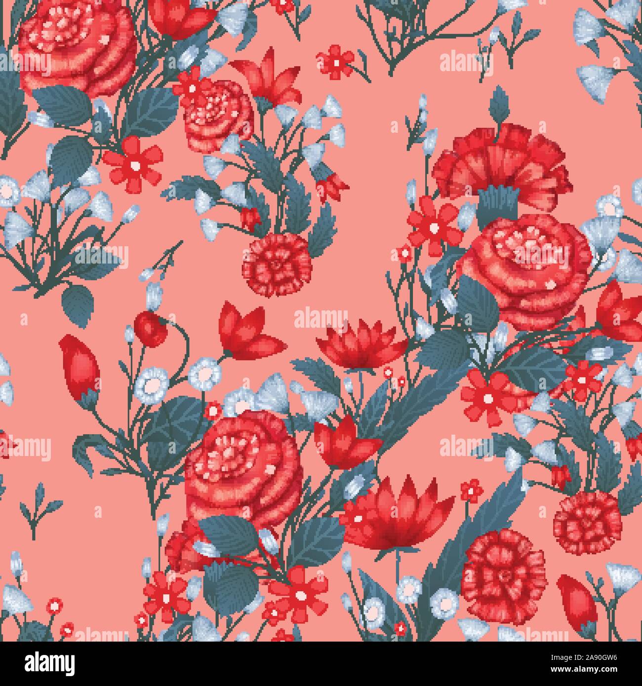 Seamless pattern Vector floral design with roses . Romantic background ...