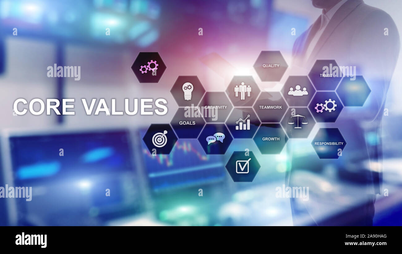 Core values concept on virtual screen. Business and finance solutions ...