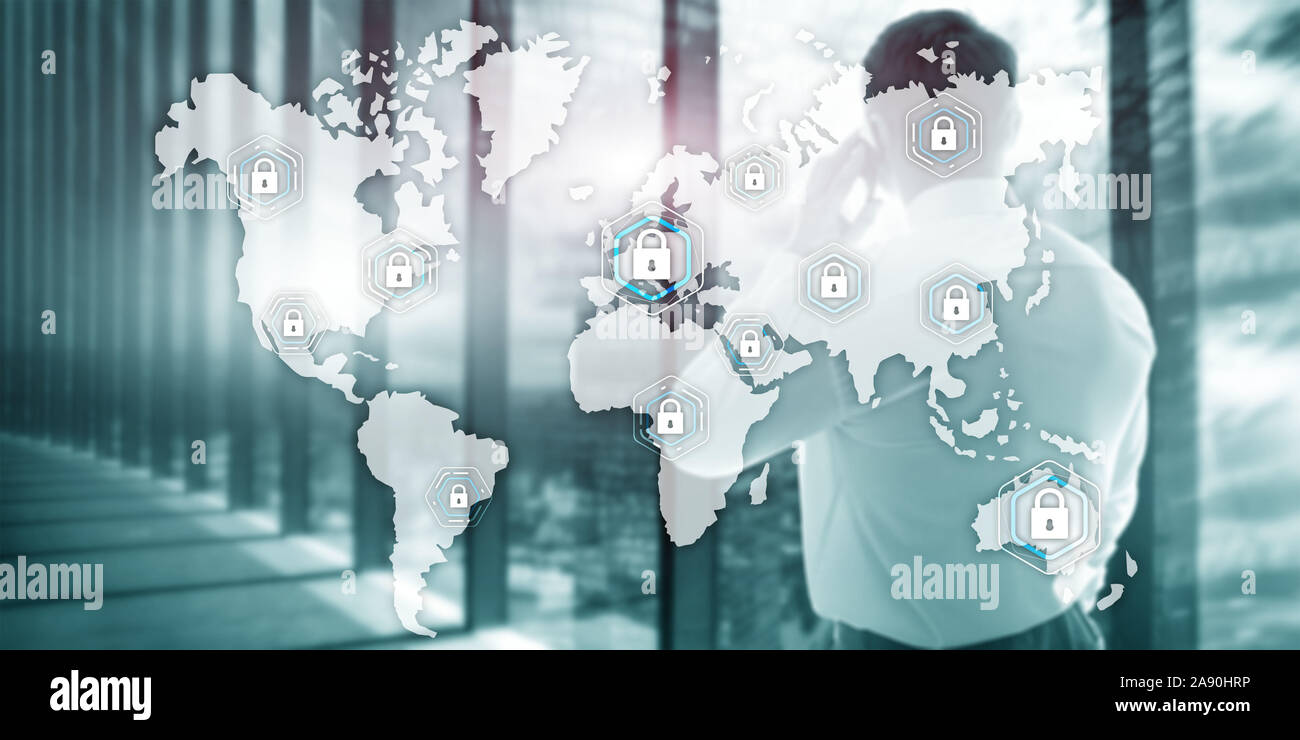 Global Cyber Security Concept Communication Privacy Data Protection Server Room Background Stock