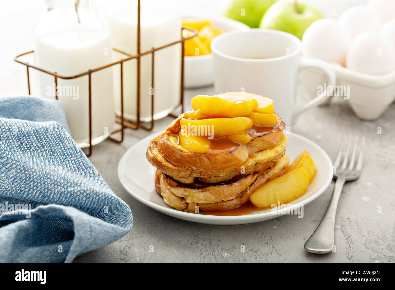 French toast with caramel apple topping, fall seasonal breakfast Stock ...