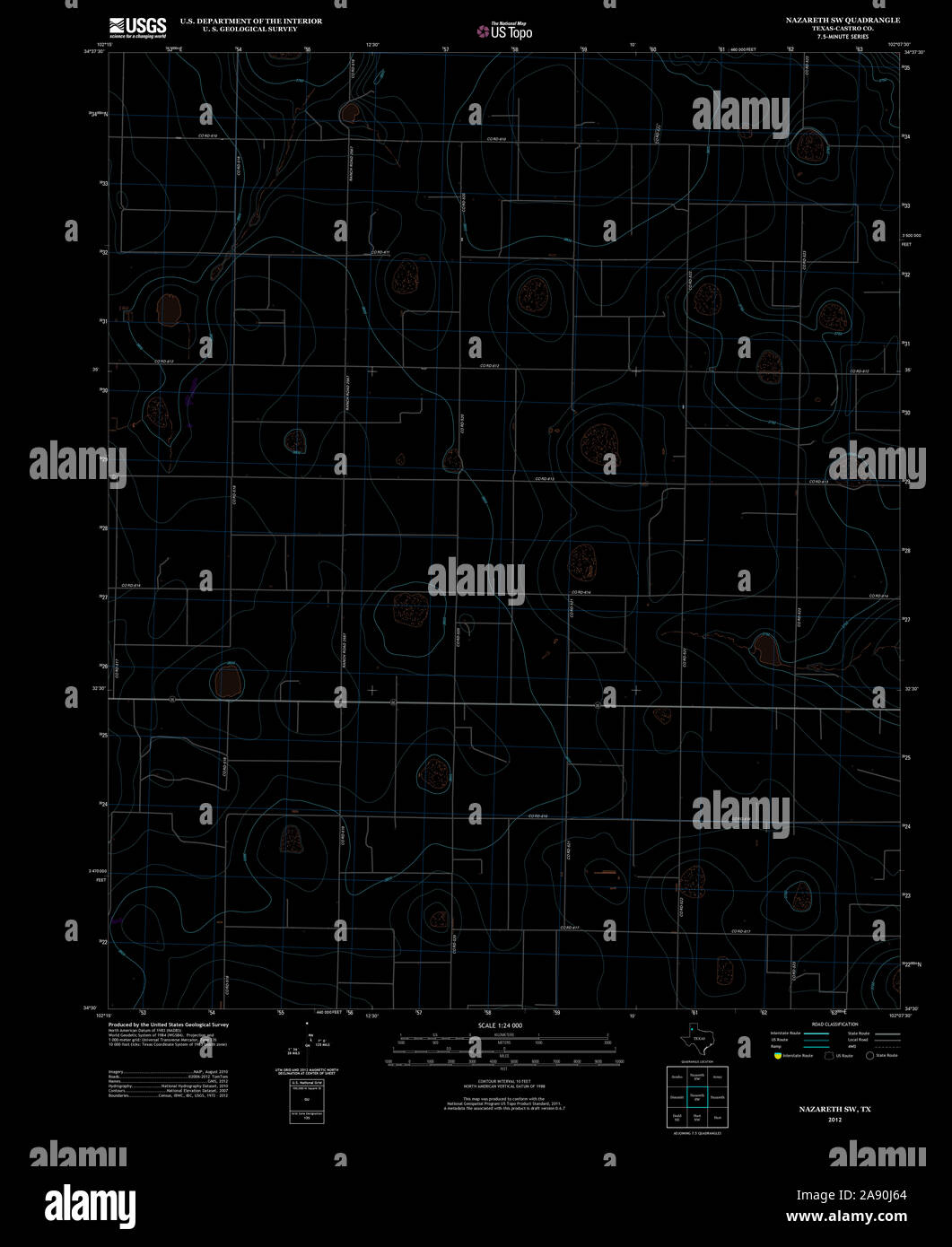 USGS TOPO Map Texas TX Nazareth SW 20121029 TM Inverted Restoration ...