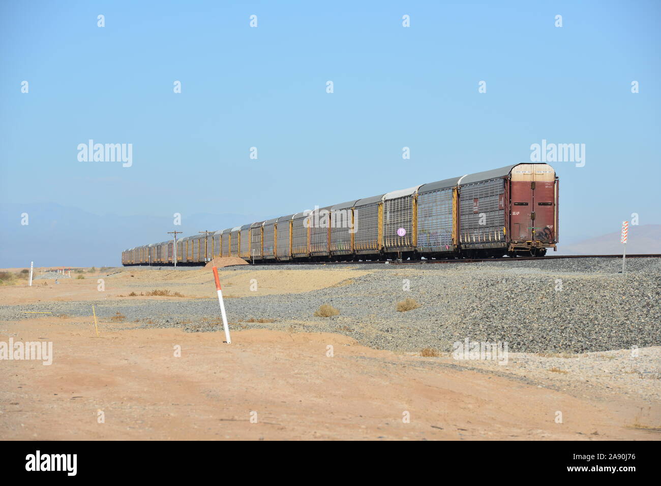 Heavy freight wagons left on the track at the Salton Sea in California ...
