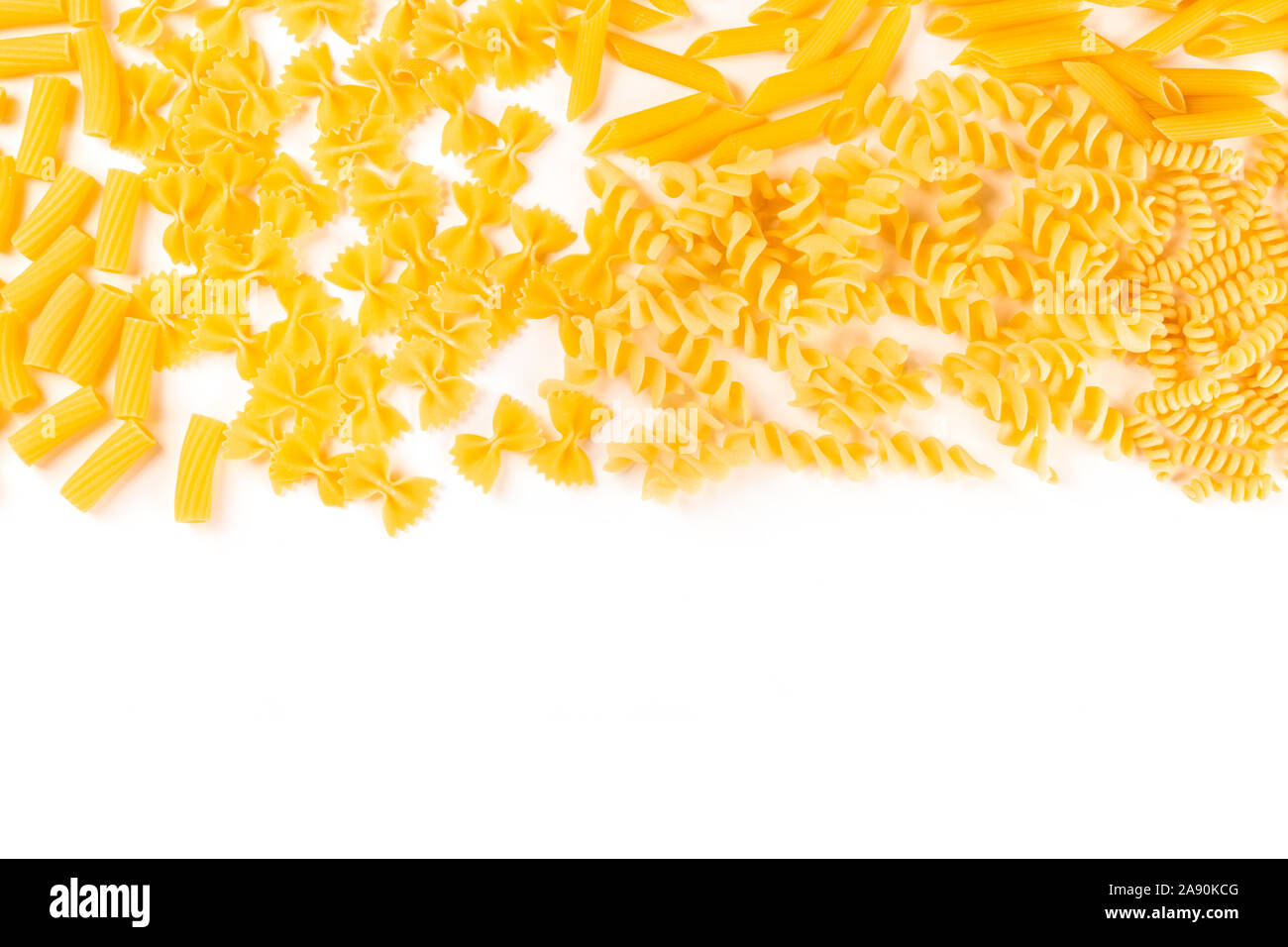 Italian pasta texture, flatlay banner, overhead shot on a white ...