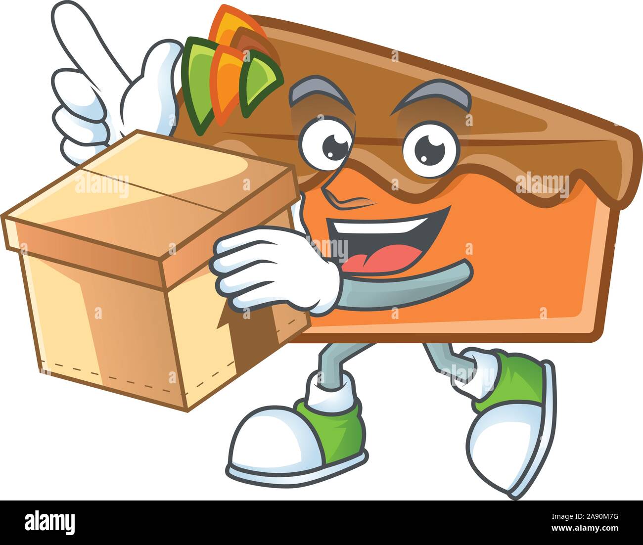 Dessert slice cake cartoon character mascot with bring box Stock Vector ...