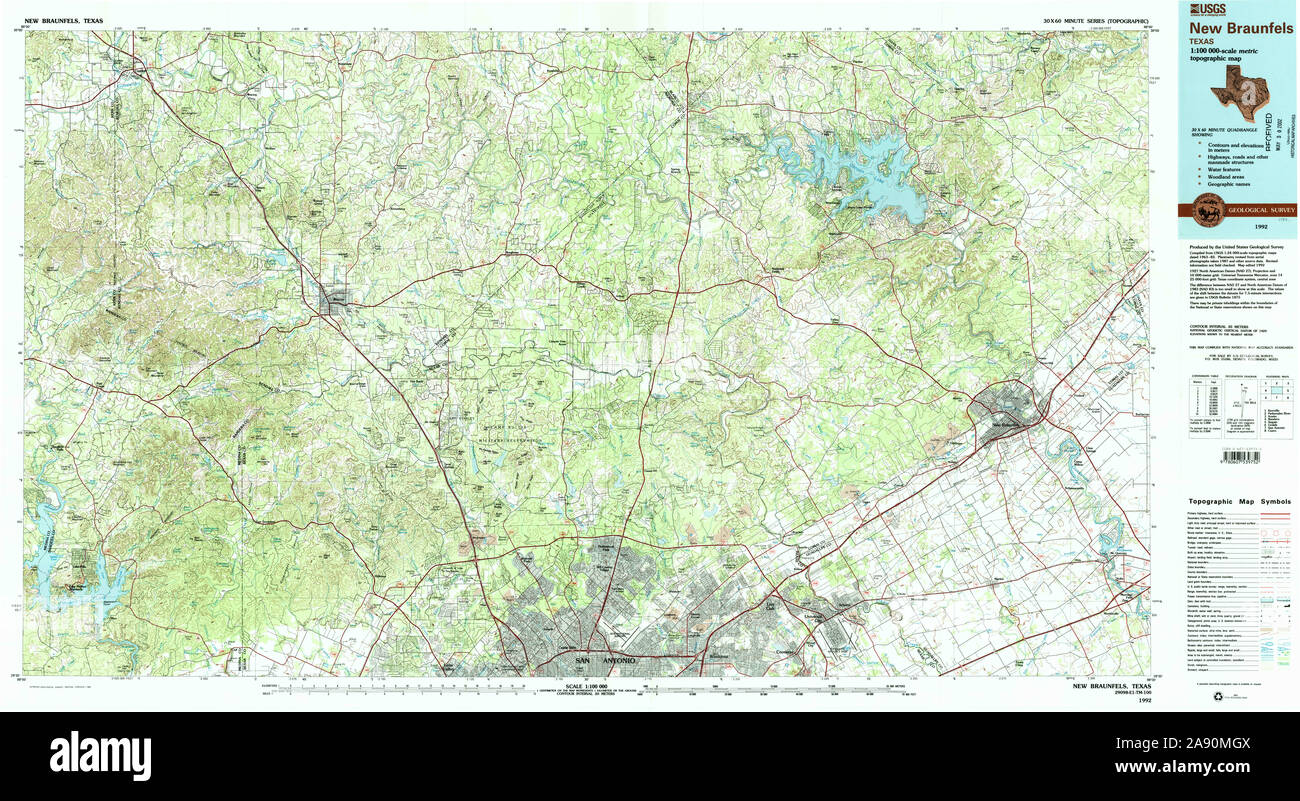 USGS TOPO Map Texas TX New Braunfels 117357 1992 100000 Restoration ...