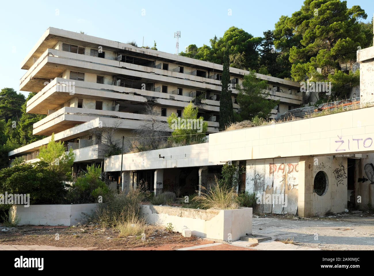 Kupari Beach Resort, Croatia. The Bay of abandoned Hotels. The Goricina ...