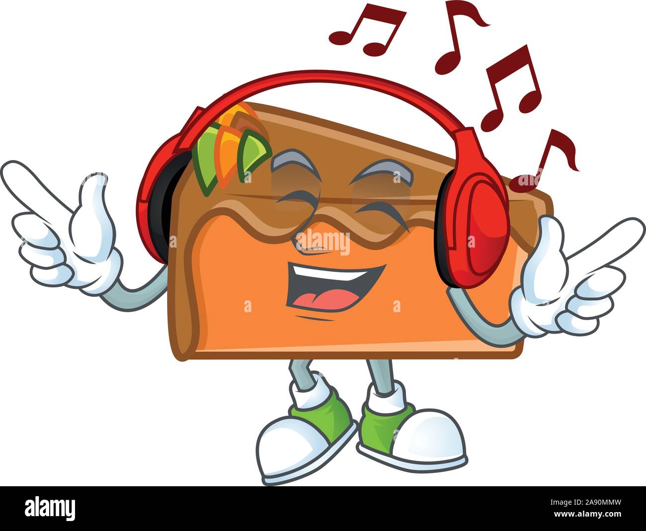Slice cake in the cartoon character listening music Stock Vector Image ...