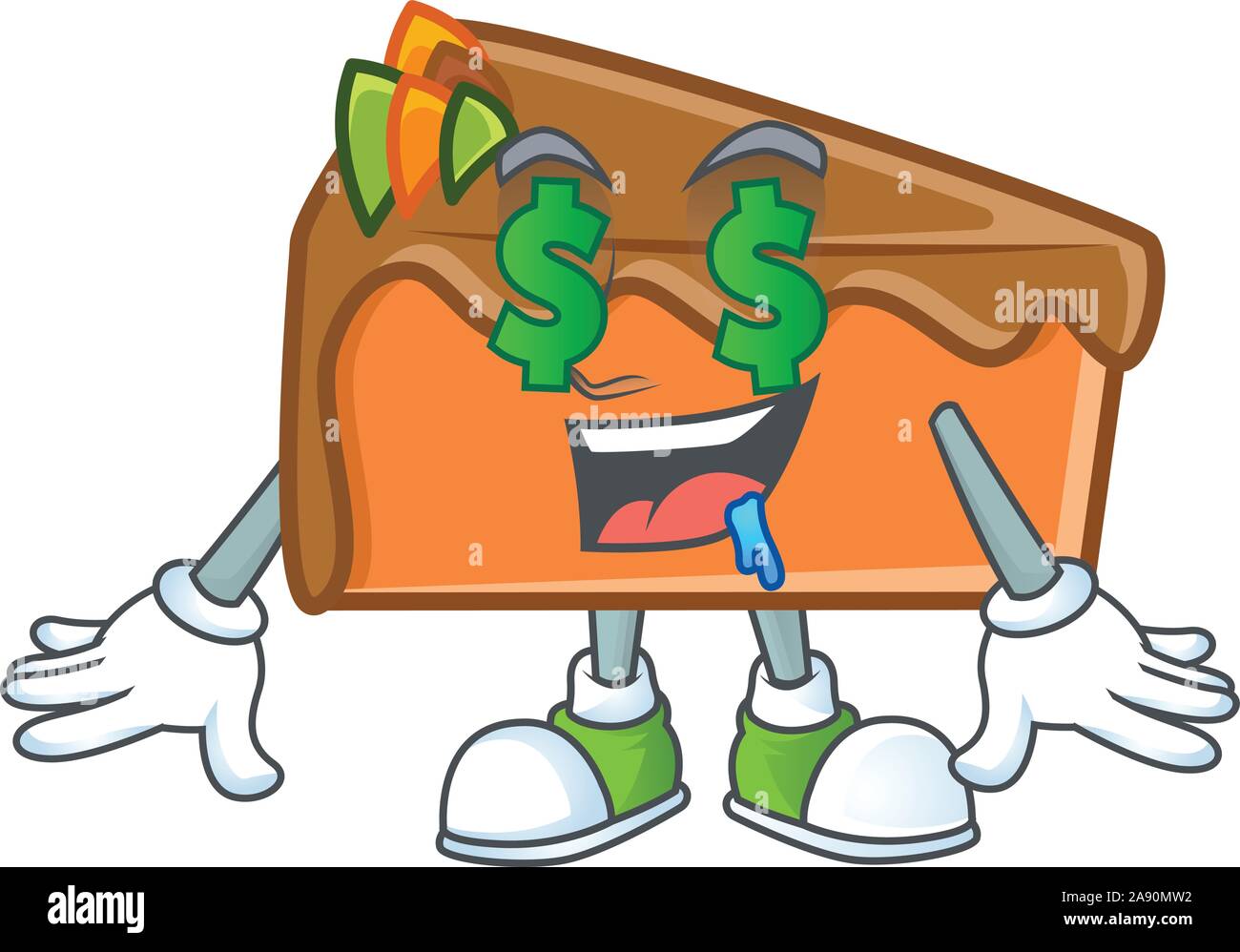 Slice cake character money eye on white background Stock Vector Image ...