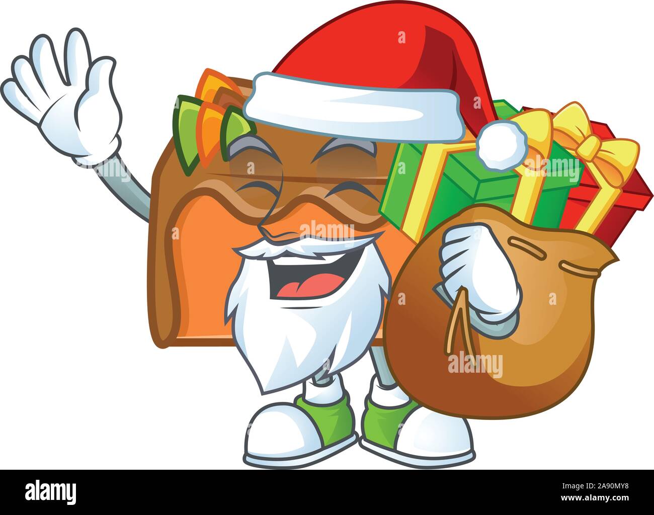 Slice Cake Character Santa Bring T On White Background Stock Vector Image And Art Alamy